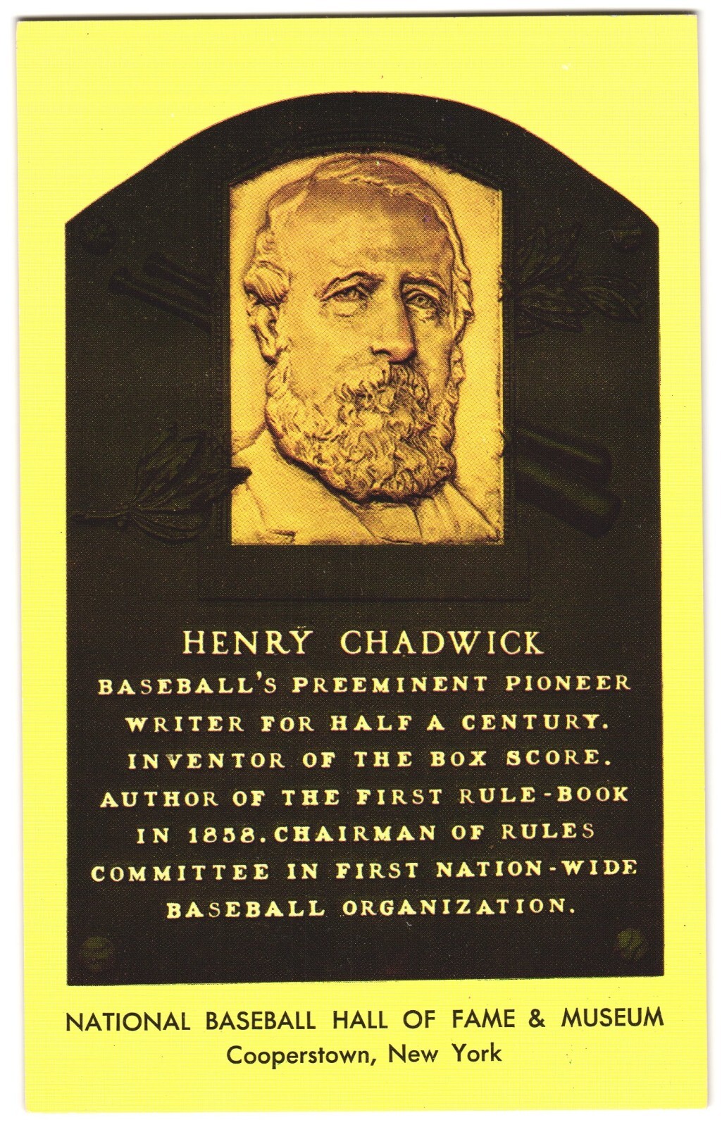 Henry Chadwick Yellow Hall of Fame Plaque Postcard | eBay