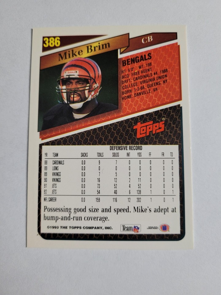 1993 Topps Football #386 Mike Brim | eBay