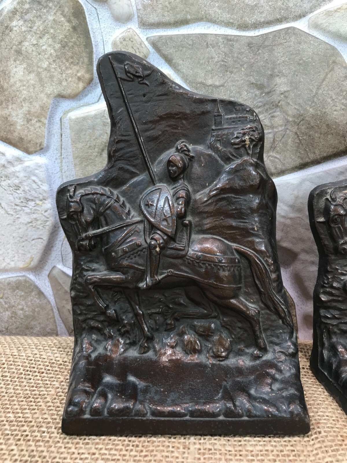 VTG S. Robert Schwartz & Bro Knight on Horse Bookends Bronze Cast Iron ...