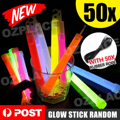 50 x 6 INCH MIXED GLOW STICKS W/LANYARD BULK PARTY RAVE LIGHT DISCO ...