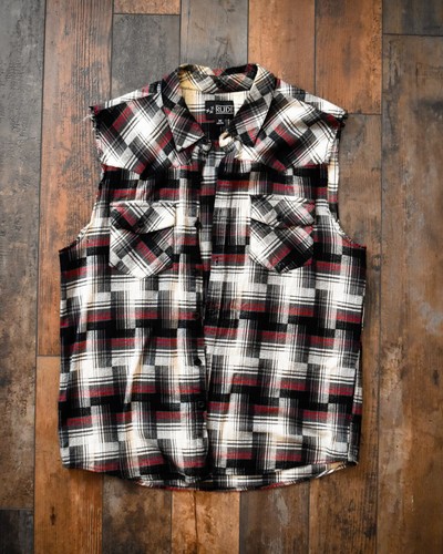 RUDE Cut-off Plaid Flannel Shirt [SIZE LARGE / RED WHITE BLACK] | eBay