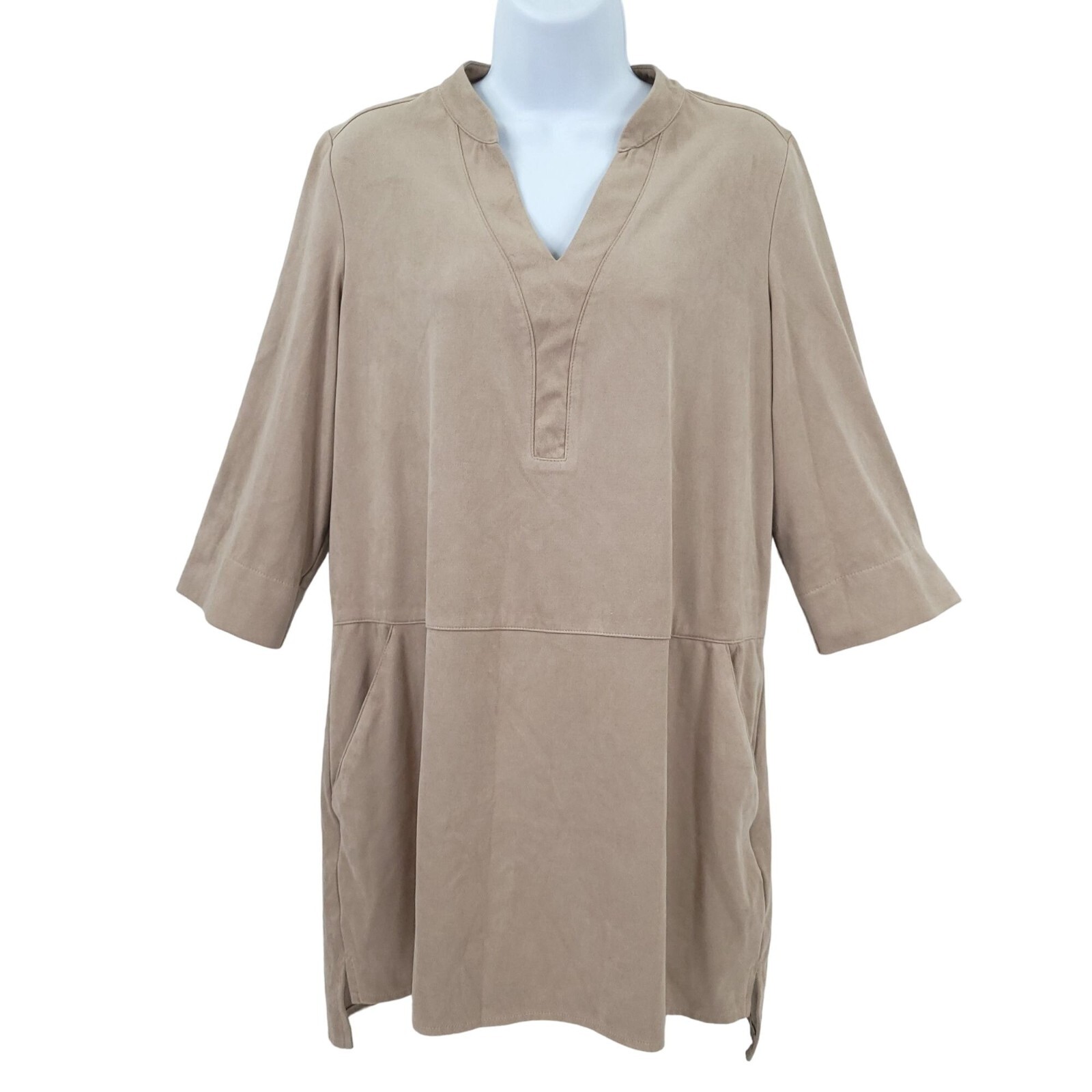 Conrad C Collection Womens Tunic Top Faux Suede Size 10 Taupe Pockets V ...