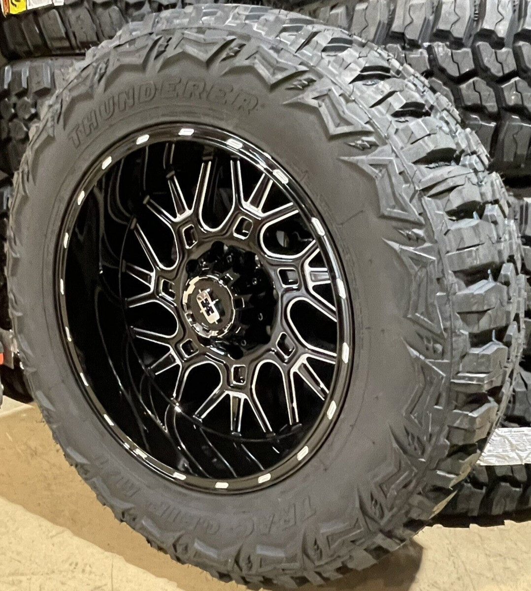 20x10 Vision 404 Brawl Black Wheels 35" MT Tires 8x6.5 Dodge Ram 2500 ...