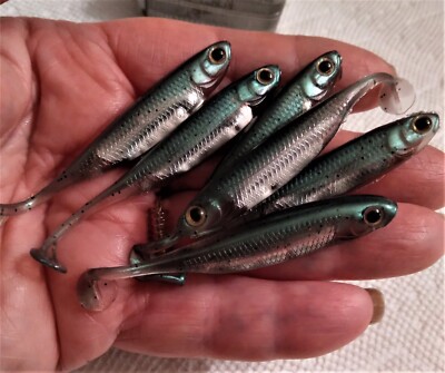 6pc Soft Silicone green Minnow shiner silver Fishing Lure bass perch ...