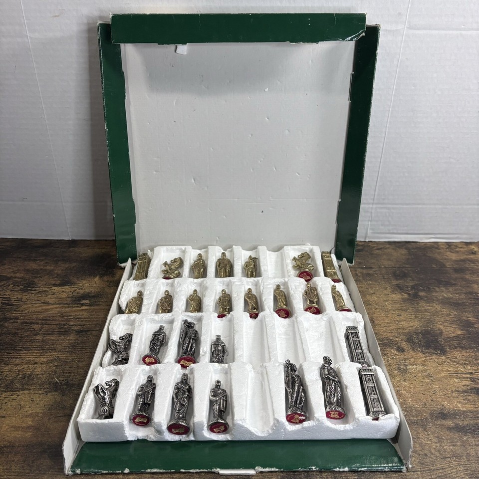 VTG Brevettato Cast Metal Chess Set Romans Barbarians Made in Italy *IN ...