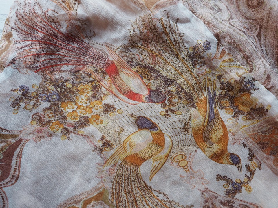 Haute Hippie USA Silk Chiffon Buff Drape Faux Wrap Blouse Bird Paisley ...