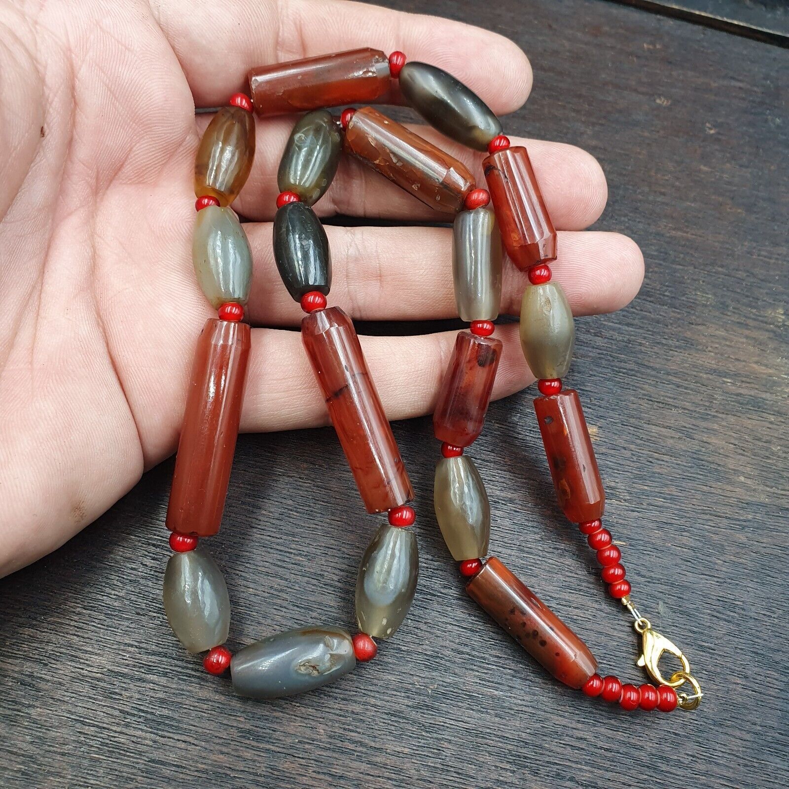 Amazing Antique gray Agate African Trade Red Agate Beads necklace | eBay