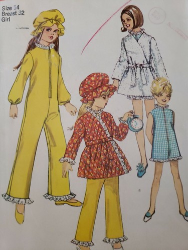 Vintage Simplicity Pattern #8528 Girl Sleepwear, Jumper, Robe, Bonnet ...