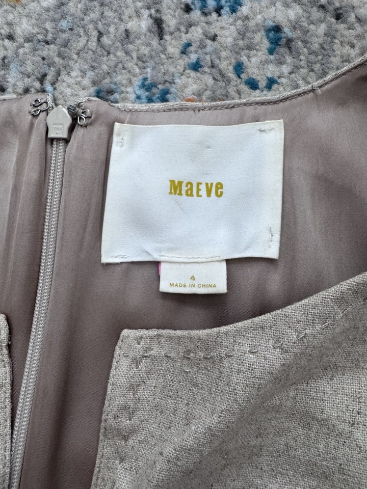 Anthropologie Maeve Linen Flaxen Rope Sleeveless Shimmer Dress Womens ...