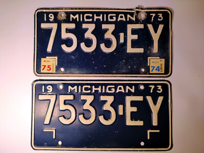 Authentic Michigan License Plate PAIR 1973 7533-EY | eBay