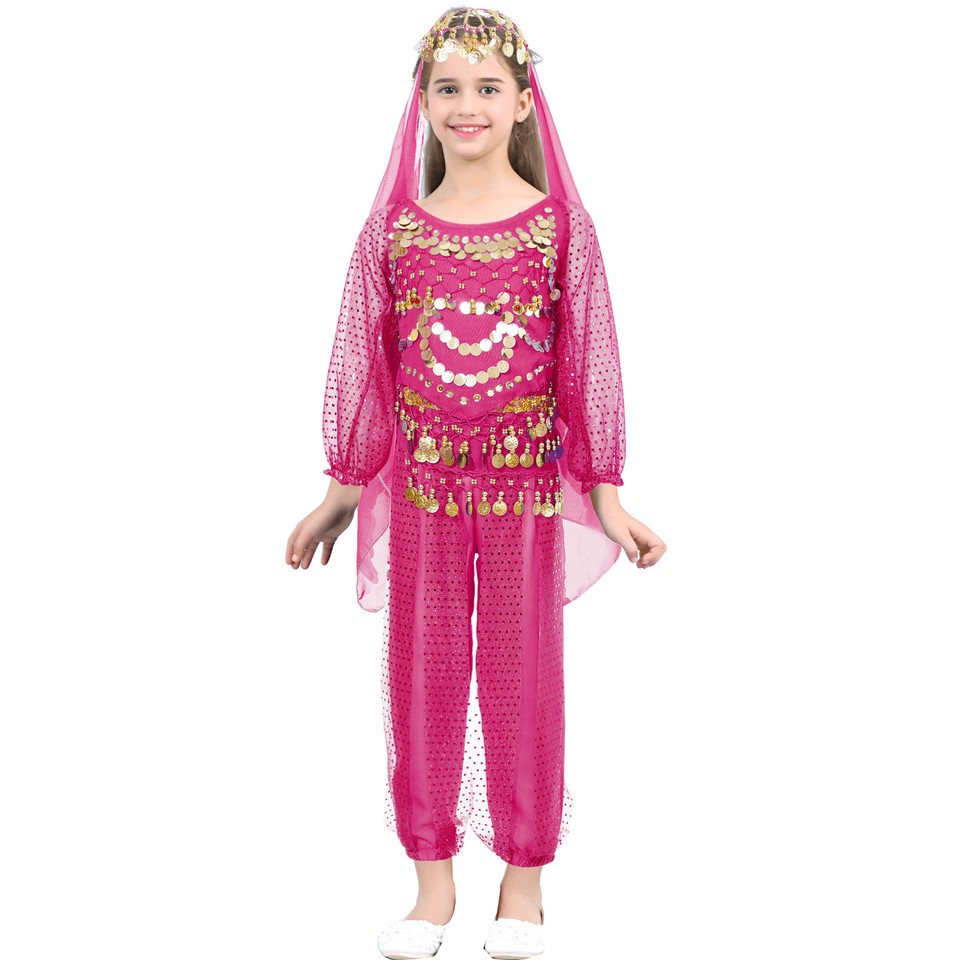iEFiEL Girls Indian Belly Dance Costume Sets Halloween Carnival Arabian ...
