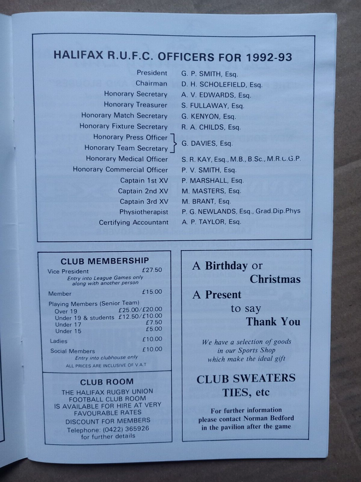 Halifax RUFC v Duke of Wellington's Regiment - Rugby Union programme ...