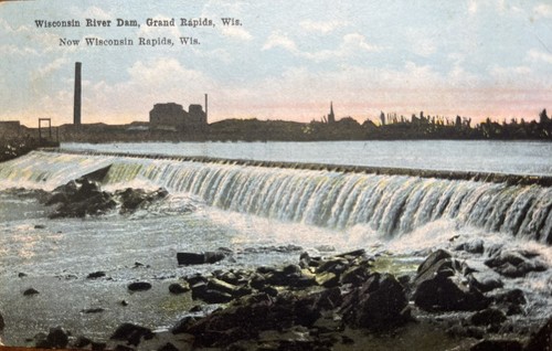 Wisconsin River Dam Grand Rapids WI Postcard Waterfall Antique | eBay