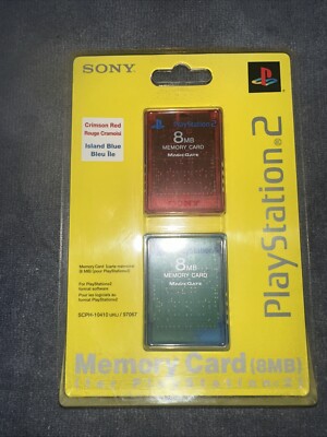 New Sony PlayStation 2 8MB Memory Card Red/Blue Pack of 2 Unopened ...