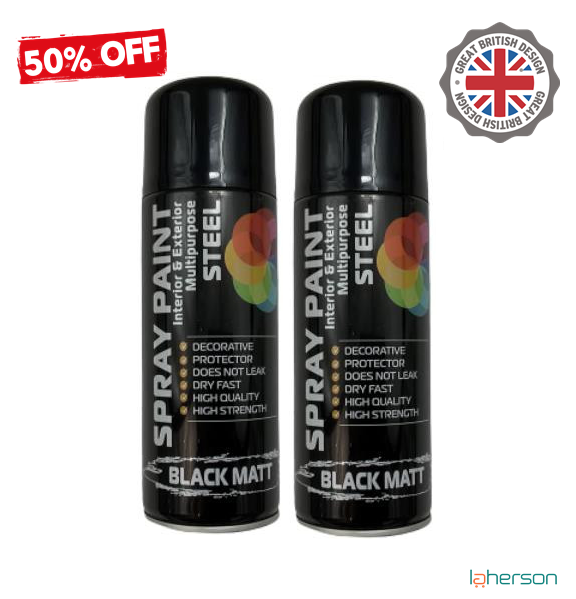 2 X Black Matt Spray Paint All Purpose Professional Quality Metal spray ...