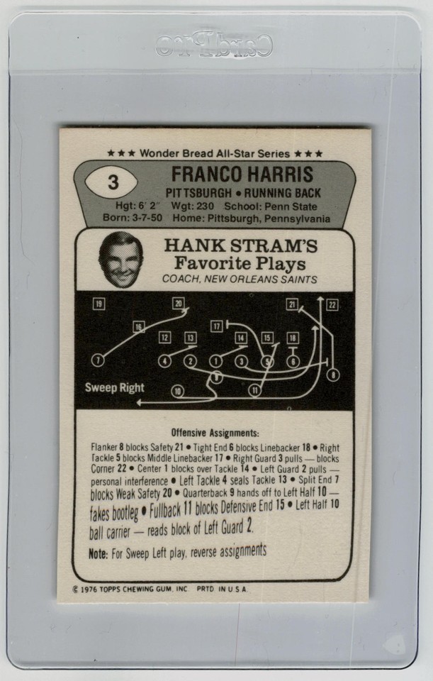 1976 Town Talk Bread Franco Harris #3 Pittsburgh Steelers | eBay