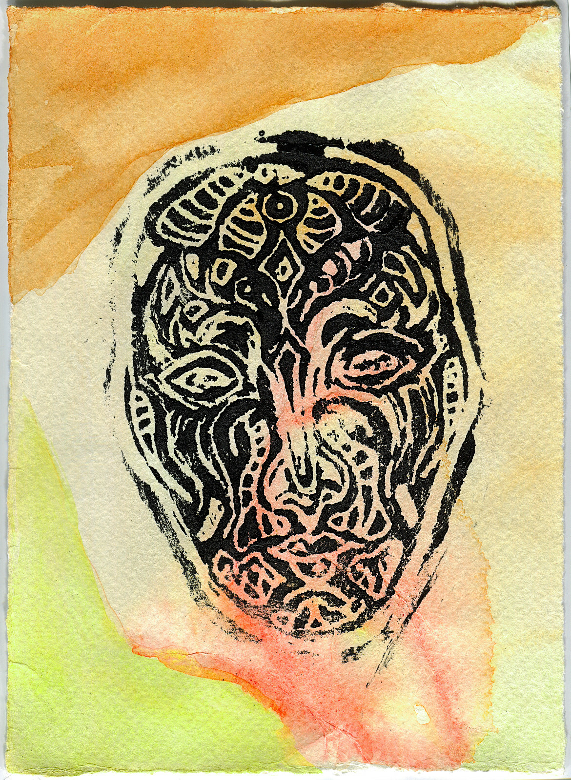 Vizard in Earth - Original Abstract Mask Block Print Painting - Art By ...