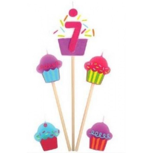 NUMBER 7 CUPCAKE BIRTHDAY CANDLES 5PK SET 7TH PARTY SUPPLIES ...