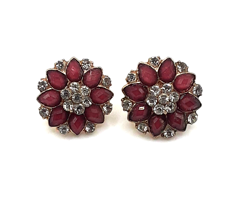 Red and Clear Lucite Rhinestone Flower Stud Earrings 15mm | eBay