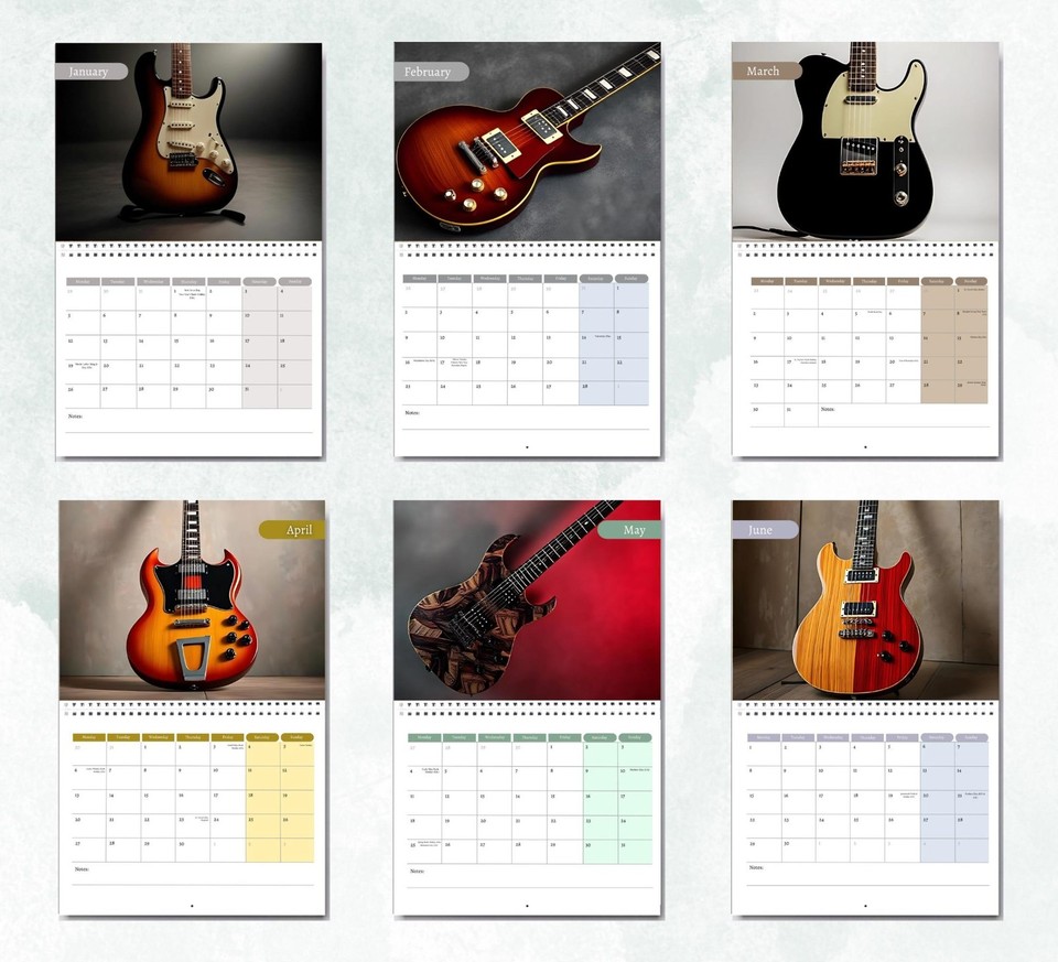 Guitar Wall Calendar 2026, Classic Music Instrument Art And Musician ...