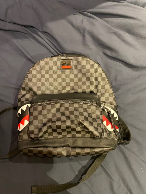 Sprayground Grey Checkered Sharks In Paris Backpack | semashow.com
