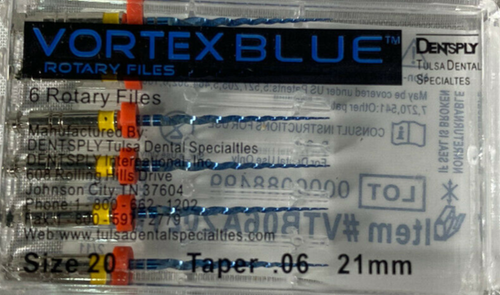 10Pk .06 Dentsply Tulsa Dental Vortex Blue Taper rotary files 21mm/25mm ...