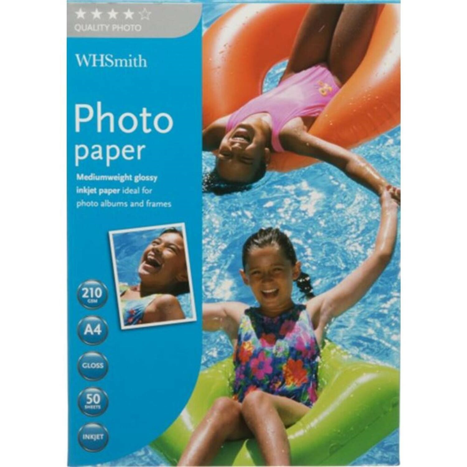 WHSmith A4 Medium Weight Glossy Inkjet Photo Paper White 210 GSM X 3 OL ...