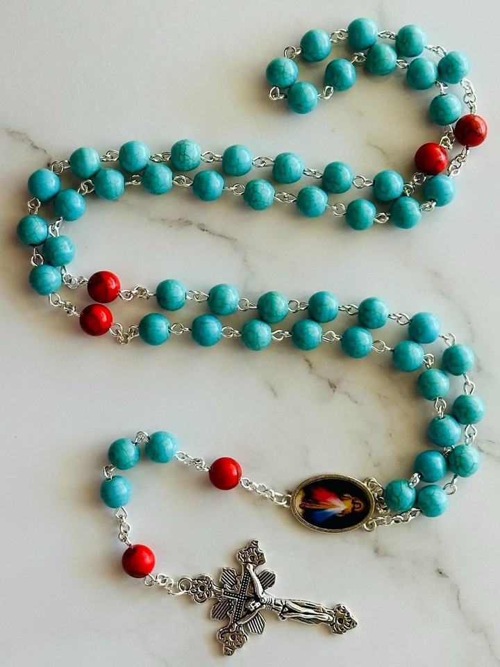Vintage Blue & Red Divine Mercy Holy Rosary For Catholic Prayers ...