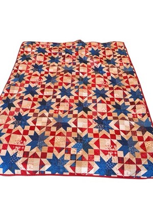 Red White Blue Patriotic Style 8 Pointed Double Star Quilt 50” X 58” | eBay