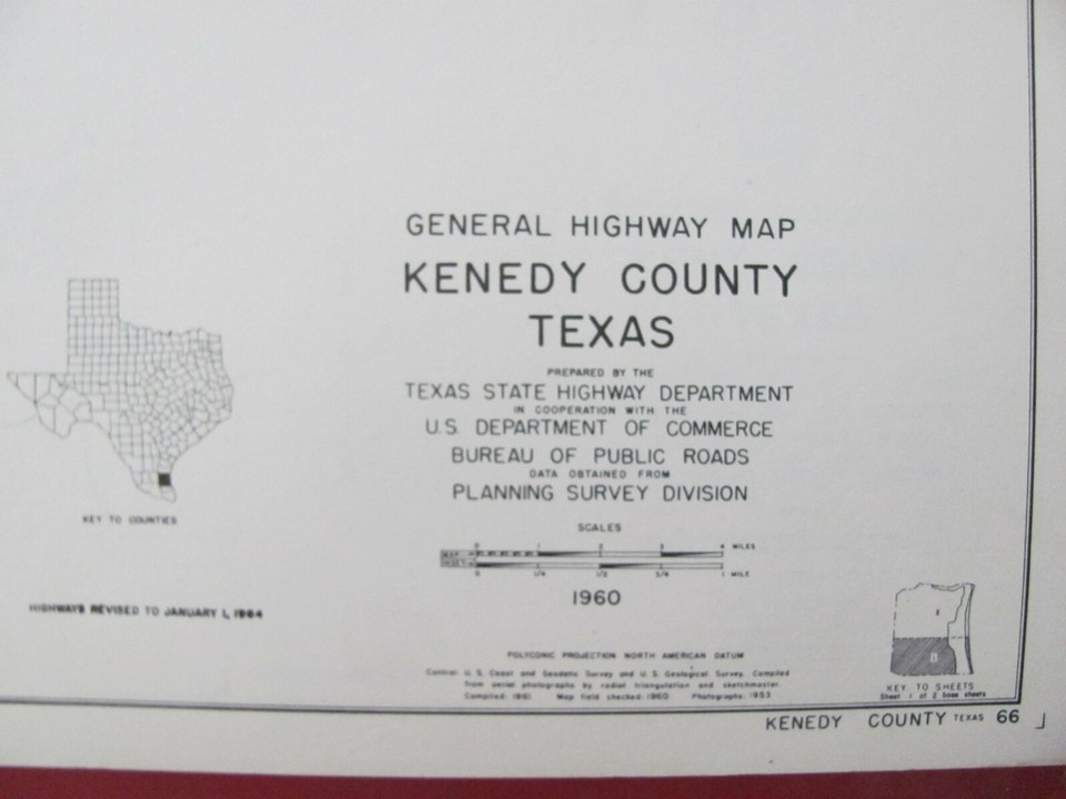 1960 SOUTHERN KENEDY COUNTY TEXAS MAP ROADS HIGHWAYS LAGUNA MADRE PADRE ...