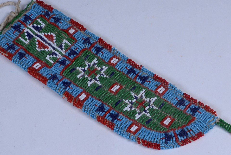 Antique Northern Plains Beaded knife case ca. 1900, 9" x 2 3/4" + 4 ...