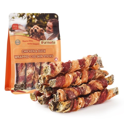 Dog Treats, Chicken Duck Wrapped Cod Skin Sticks for Dogs, Healthy Fish ...
