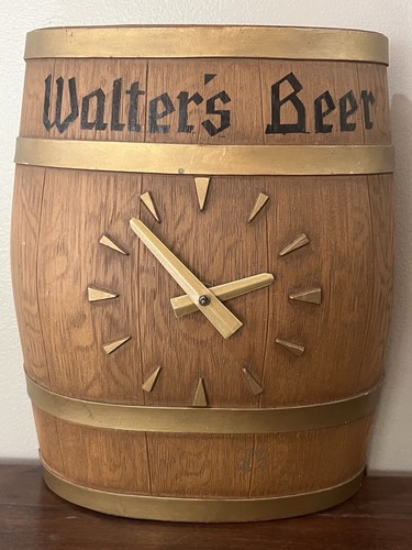 RARE Vintage WALTER’S Beer Faux Wooden Barrel Keg Clock Bar Sign! Eau ...