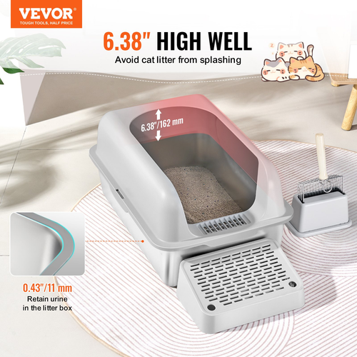VEVOR 6 in Deep Cat Litter Box Odor-Free Litter Box with Filtering Foot ...