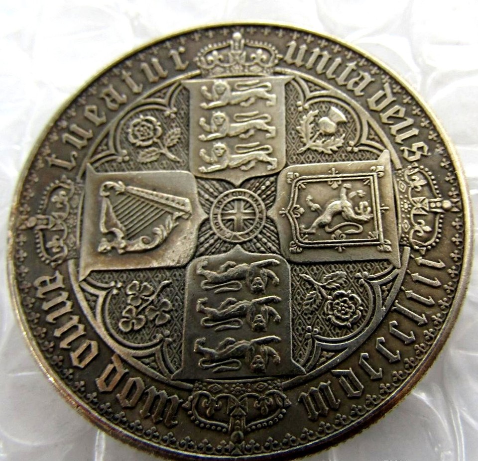 1853 Queen Victoria Gothic Florin 1Oz Antique Silver Finish Brass Token ...