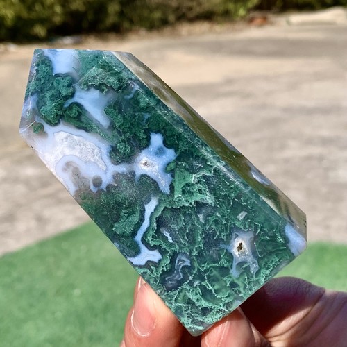 204G Natural water grass agate square pointed stone tablet, quartz body ...