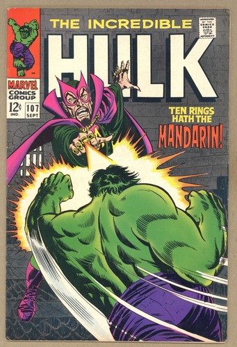 Incredible Hulk 107 FN+ M. Severin! Trimpe! MANDARIN Nick Fury 1968 ...