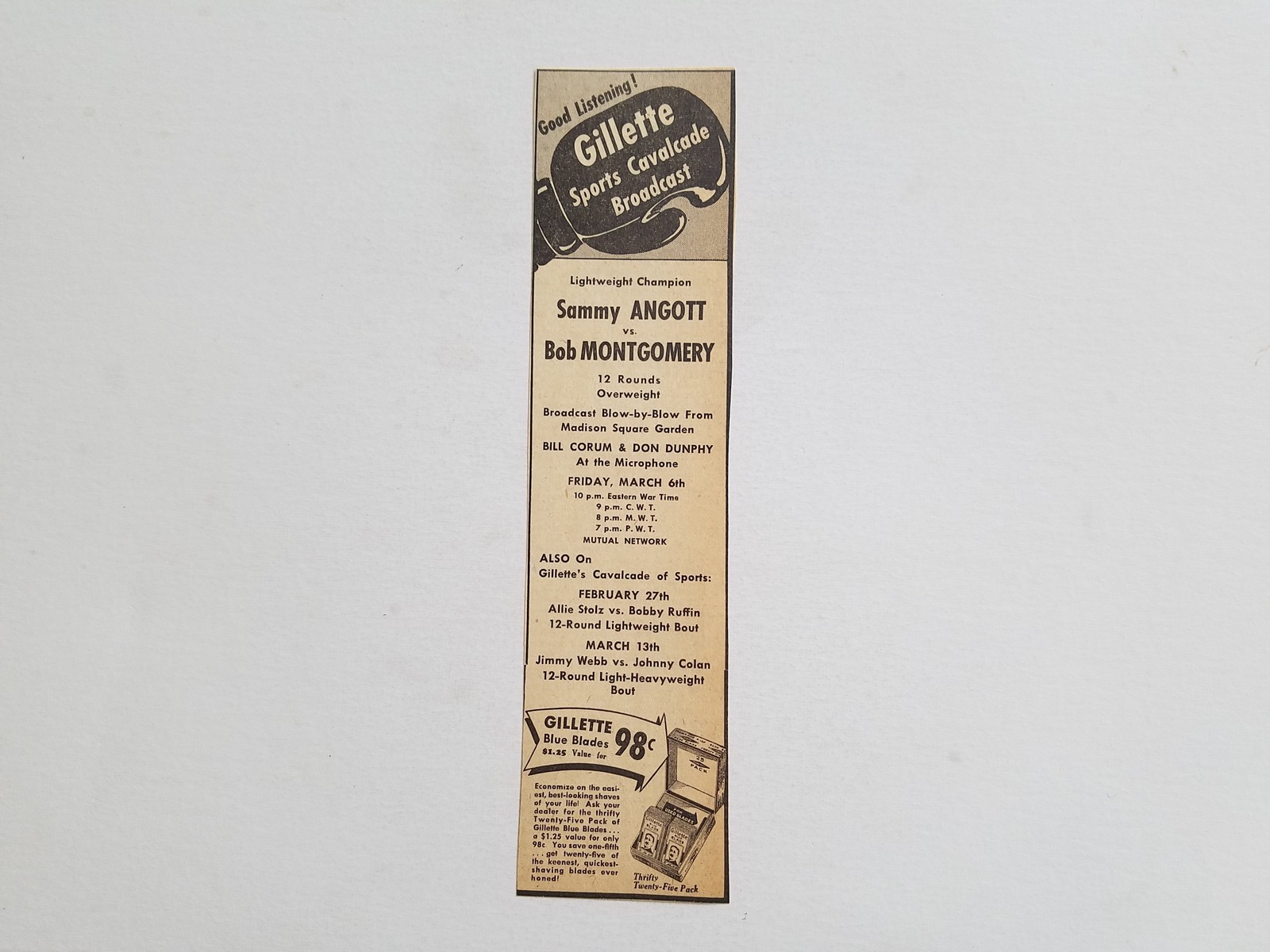 Sammy Angott & Bob Montgomery 1942 Gillette Boxing Ad | eBay