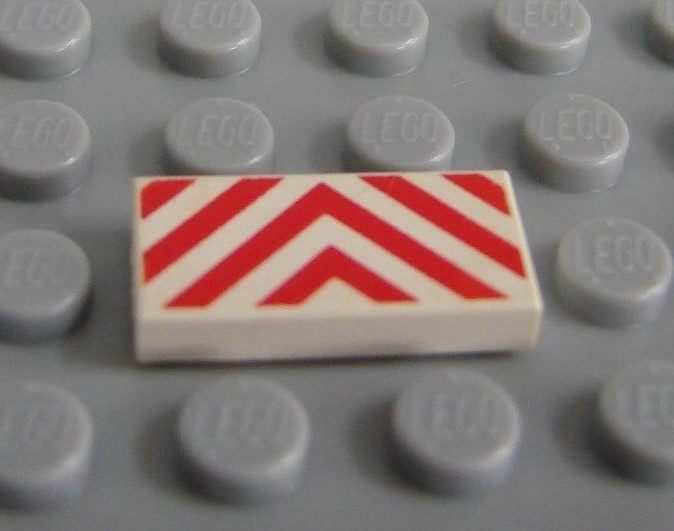 LEGO WHITE TILE 1x2 with RED DANGER CHEVRONS Pattern 6479 6542 6581 ...