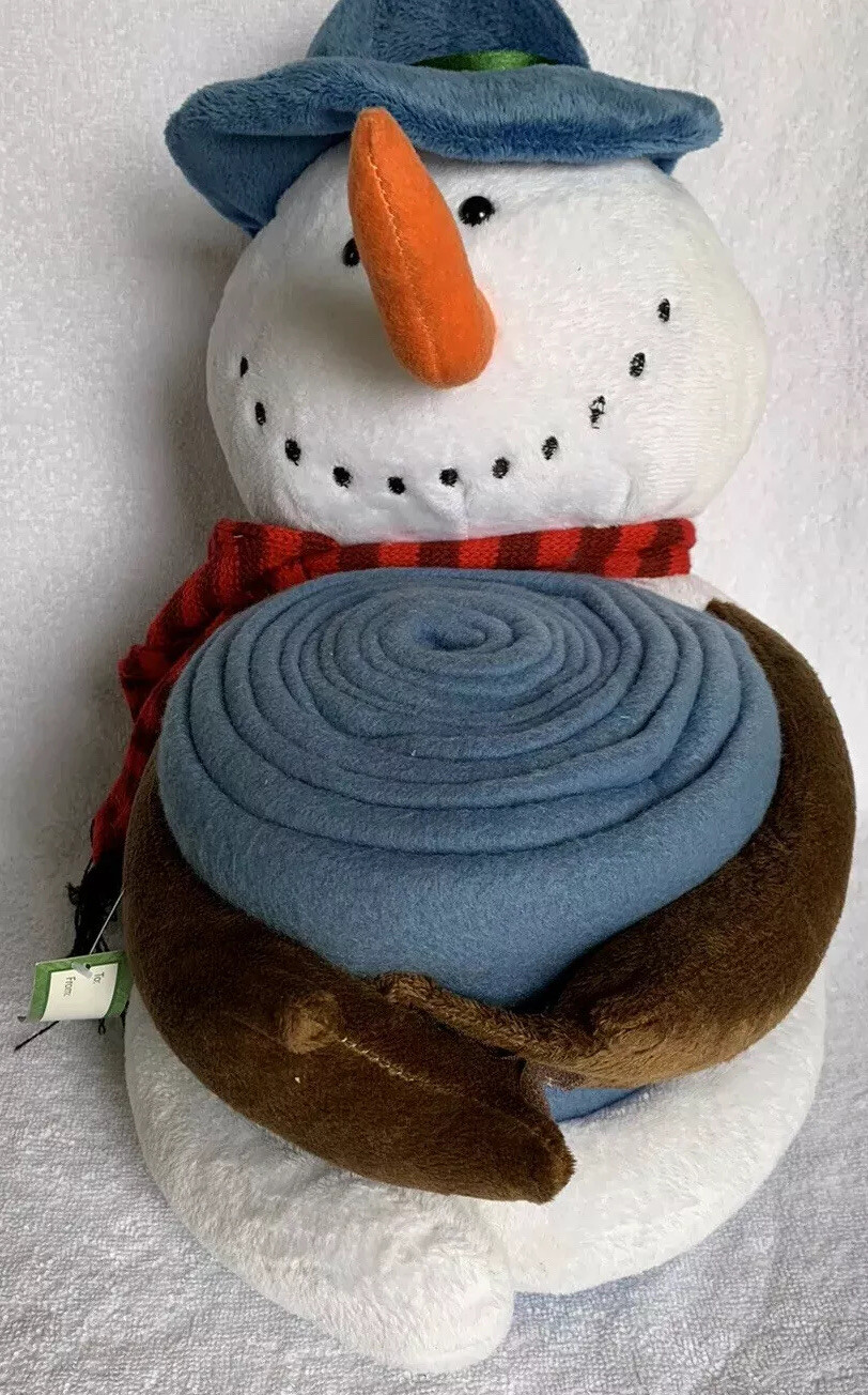 Plush Snowman Holding Blue Fleece Throw Blanket Christmas Cuddly ...