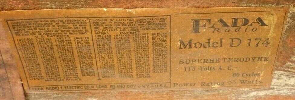 vintage FADA D174 CONSOLE RADIO part: Untested CHASSIS w/ all 7 TUBES ...