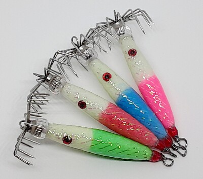 squid jigs fishing glow jig east coast/west coast puget sound 4pcs 3 ...