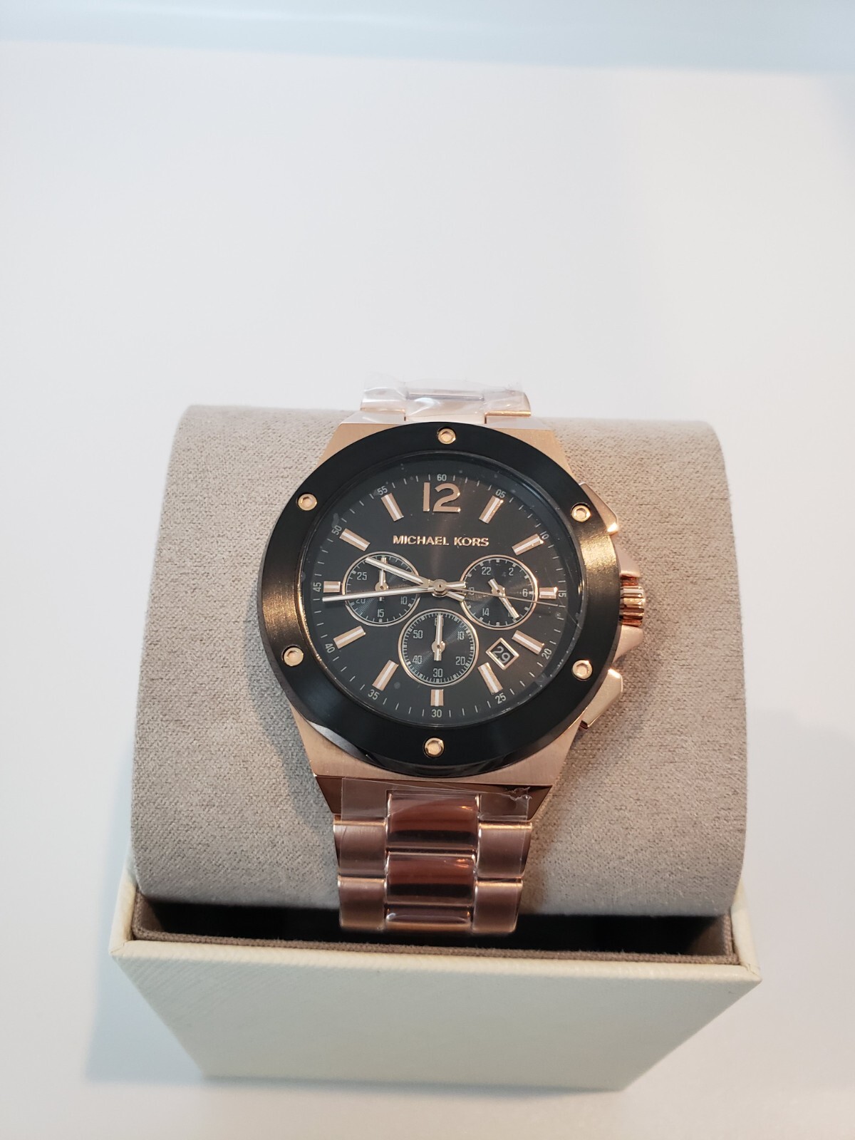 Michael Kors Men's Lennex Three-Hand Rosegold Black Dial Alloy Watch ...