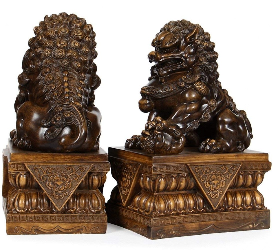 Large Size Wealth Porsperity Pair of Fu Foo Dogs Guardian Lion Statues ...