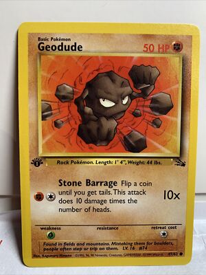 1999 POKEMON FOSSIL SET 1ST EDITION GEODUDE CARD 47/62 MINT CONDITION ...