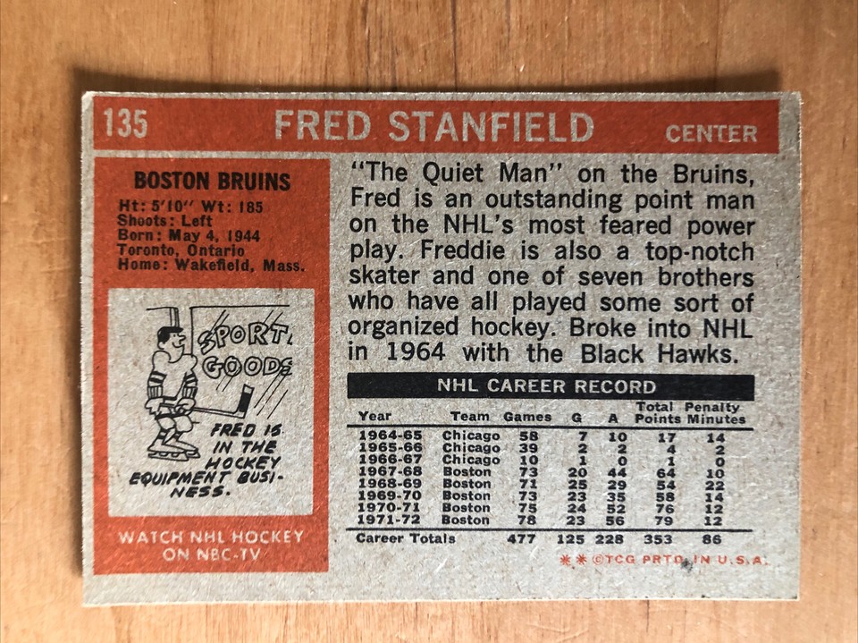 1972-73 Topps Hockey #135 Fred Stanfield - Boston Bruins | eBay