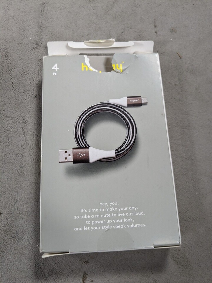 Heyday 4ft Charging Cable Micro USB to USB-A Braided Cable White ...