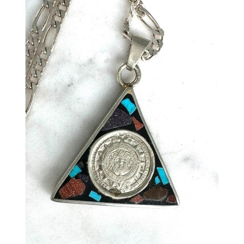 925 STERLING SILVER MULTI GEMS MAYA CALENDAR DOUBLE SIDED PENDANT ...