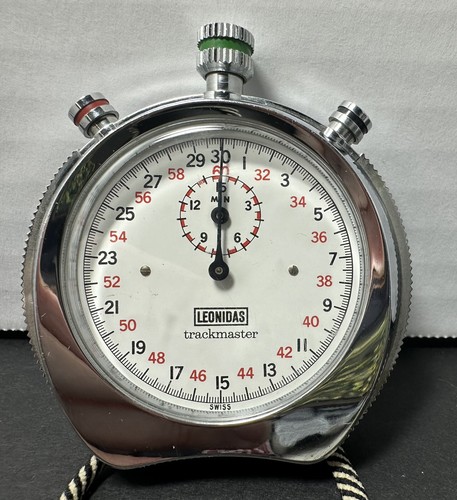 Vtg Leonidas Trackmaster Stopwatch Swiss Made Silver 1970s Tested Works ...