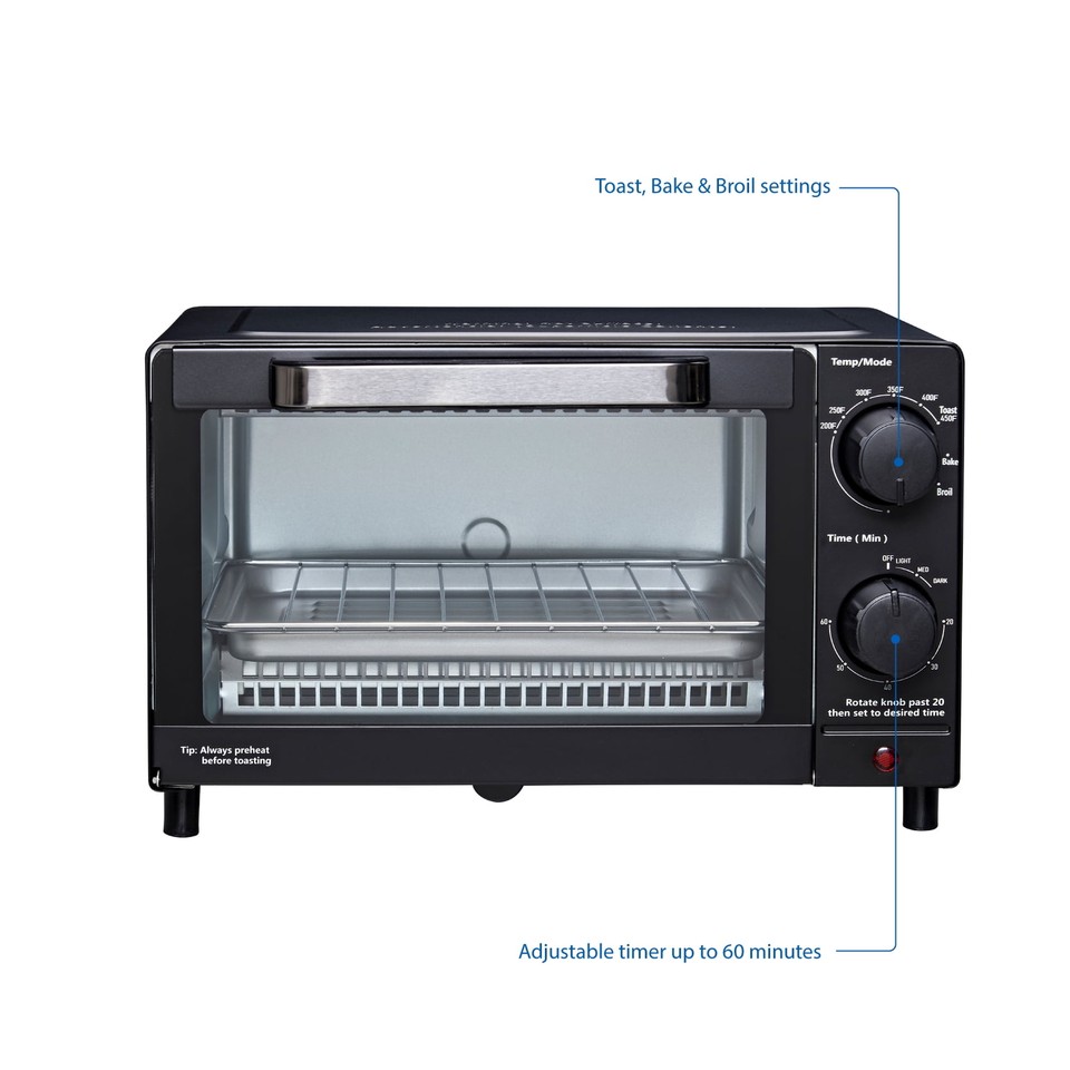 4 Slice Toaster Oven with 3 Settings, includes Baking Rack and Pan ...
